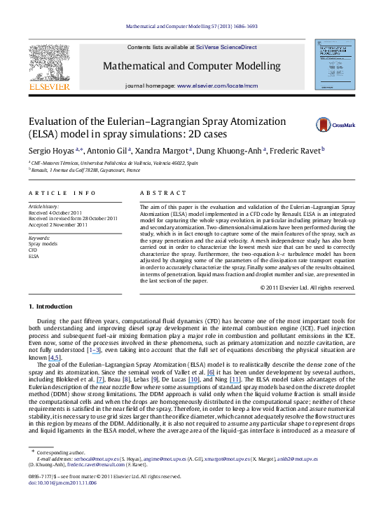 (PDF) Evaluation of the Eulerian-Lagrangian Spray Atomization (ELSA) model in spray simulations ...