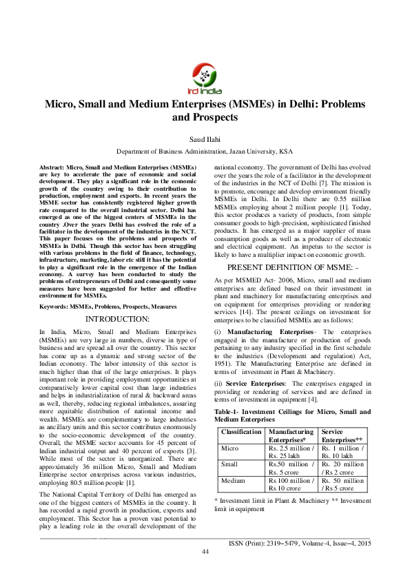 (PDF) Micro, Small and Medium Enterprises (MSMEs)