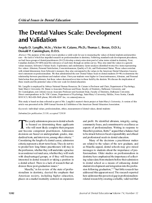 (PDF) The Dental Values Scale: development and validation