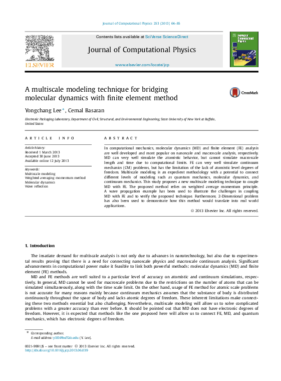 Pdf A Multiscale Modeling Technique For Bridging Molecular Dynamics With Finite Element Method