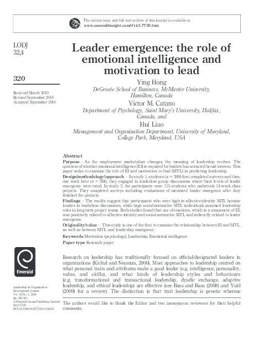 (PDF) Leader emergence: the role of emotional intelligence and ...