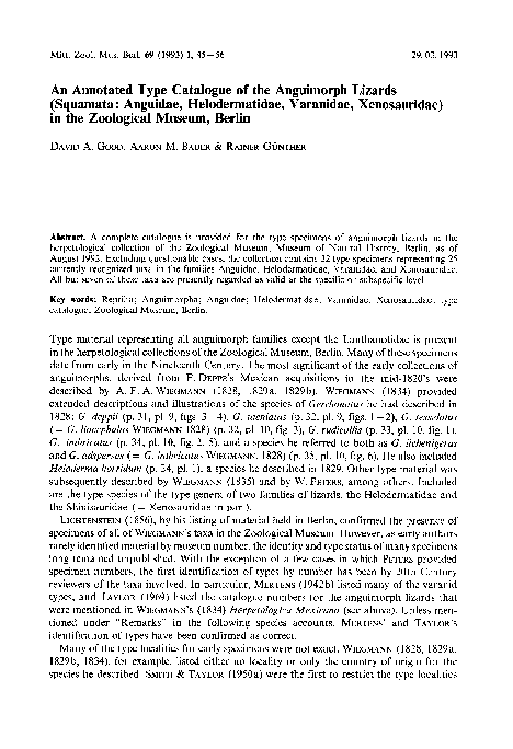 (PDF) An Annotated Type Catalogue of the Anguimorph Lizards (Squamata ...