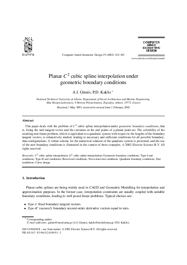 (PDF) Planar C2 cubic spline interpolation under geometric boundary conditions