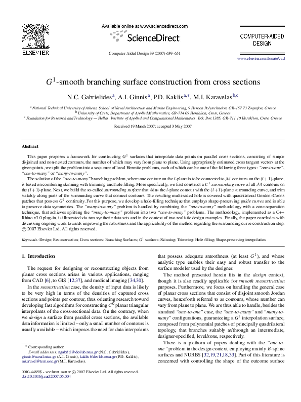 (PDF) G1-smooth branching surface construction from cross sections