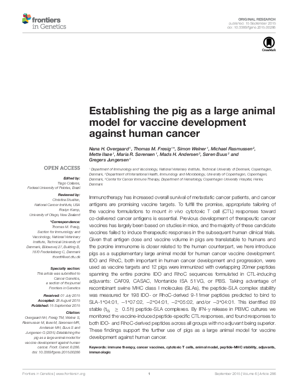 (PDF) Establishing the pig as a large animal model for vaccine ...