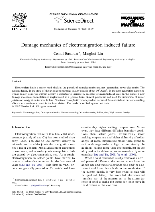 (PDF) Damage mechanics of electromigration induced failure