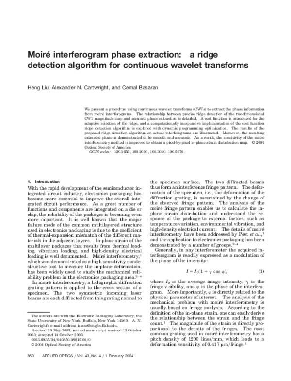 Pdf Moiré Interferogram Phase Extraction A Ridge Detection Algorithm For Continuous Wavelet