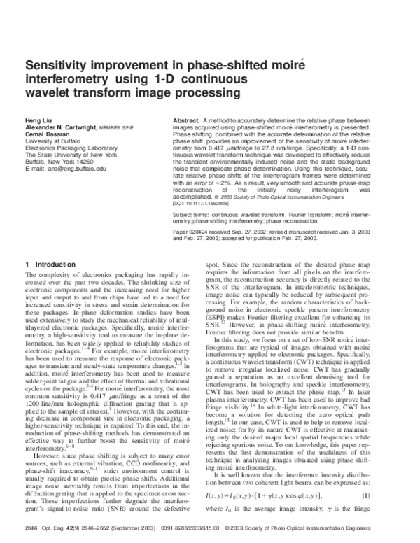 Pdf Sensitivity Improvement In Phase Shifted Moiré Interferometry Using 1 D Continuous Wavelet