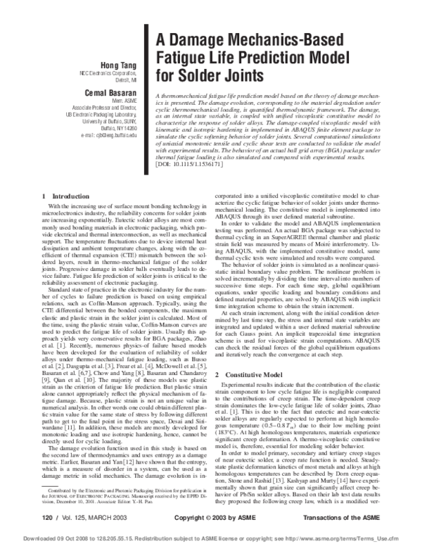 (PDF) Cemal Basaran A Damage Mechanics-Based Fatigue Life Prediction ...