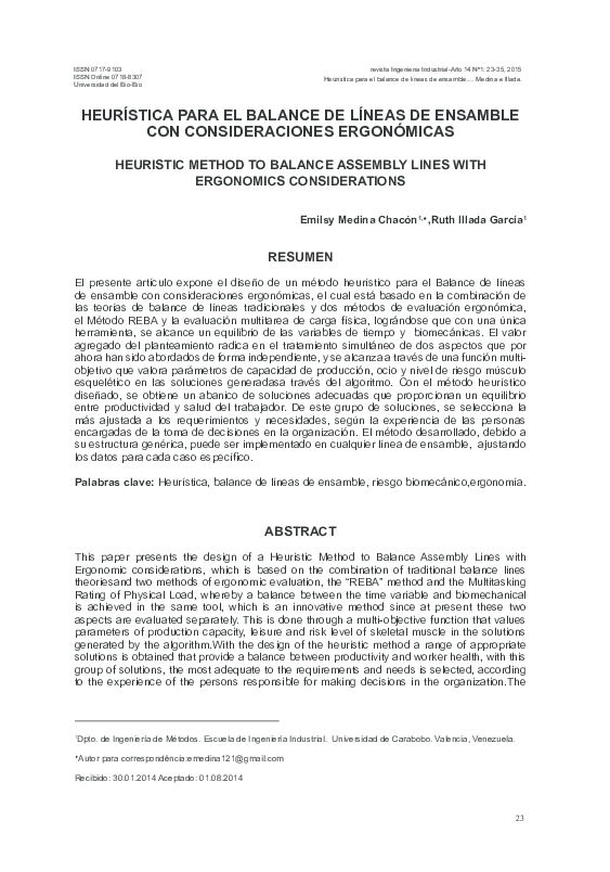 (PDF) HEURÍSTICA PARA EL BALANCE DE LÍNEAS DE ENSAMBLE CON ...