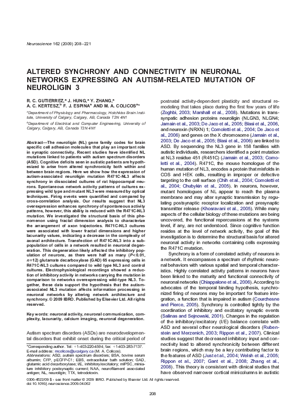 (PDF) Altered synchrony and connectivity in neuronal networks expressing an autism-related ...