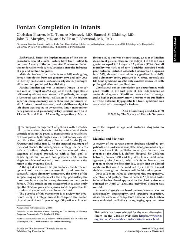 (PDF) Fontan Completion in Infants