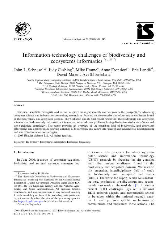 (PDF) Information technology challenges of biodiversity and ecosystems ...