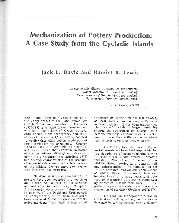 (PDF) J. Davis and H.B. Lewis, 1985. Mechanization of Pottery ...