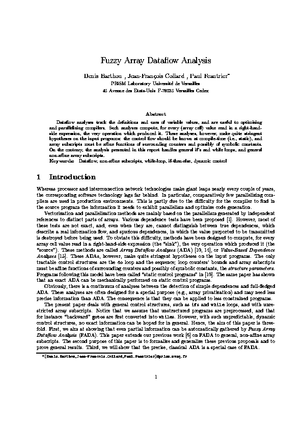 (PDF) Fuzzy Array Dataflow Analysis