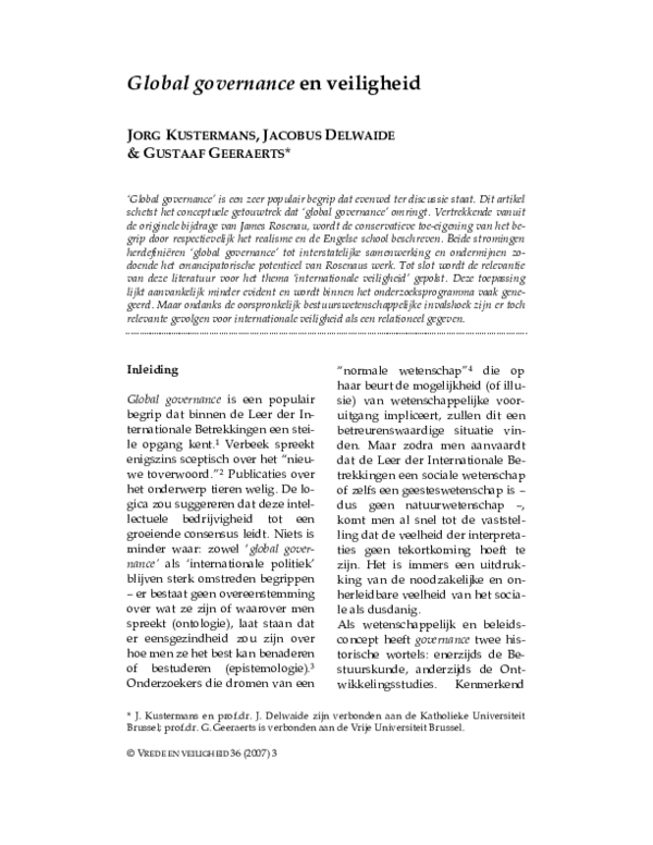 (PDF) Global governance en veiligheid | Jorg Kustermans, Jacobus ...