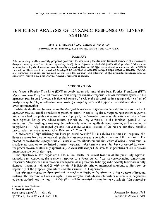 (PDF) Efficient analysis of dynamic response of linear systems
