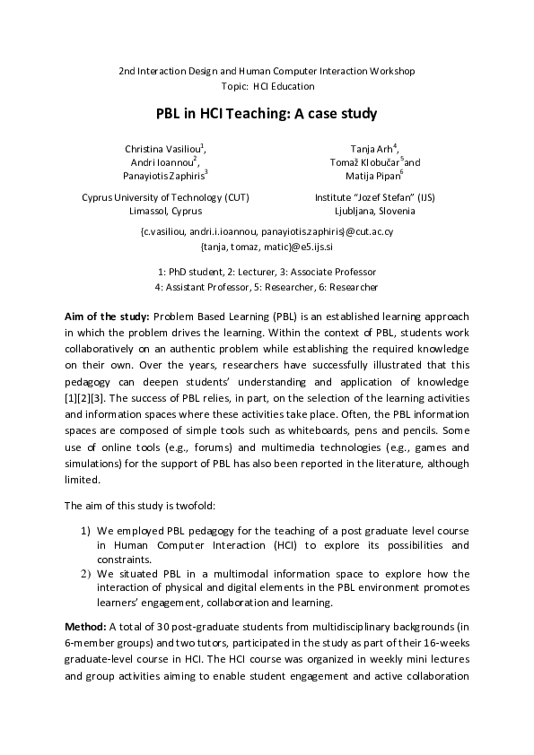 (PDF) PBL in HCI Teaching: A Case study