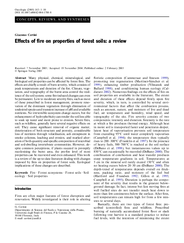 (PDF) Effects of fire on properties of forest soils: a review