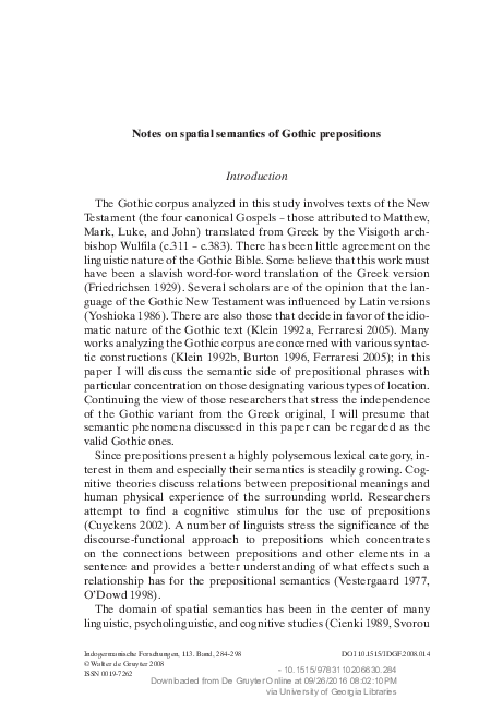 (PDF) Notes on spatial semantics of Gothic prepositions