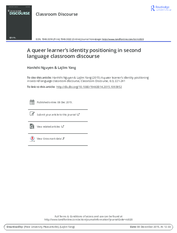 (PDF) Classroom Discourse A queer learner's identity positioning in ...