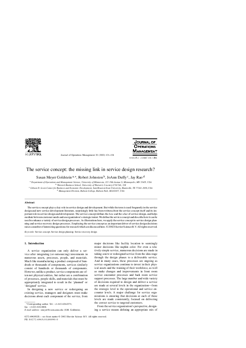 (PDF) The service concept: the missing link in service design research?