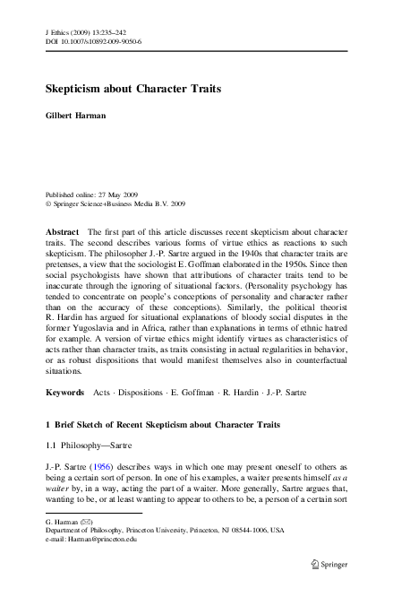 (PDF) Skepticism about Character Traits