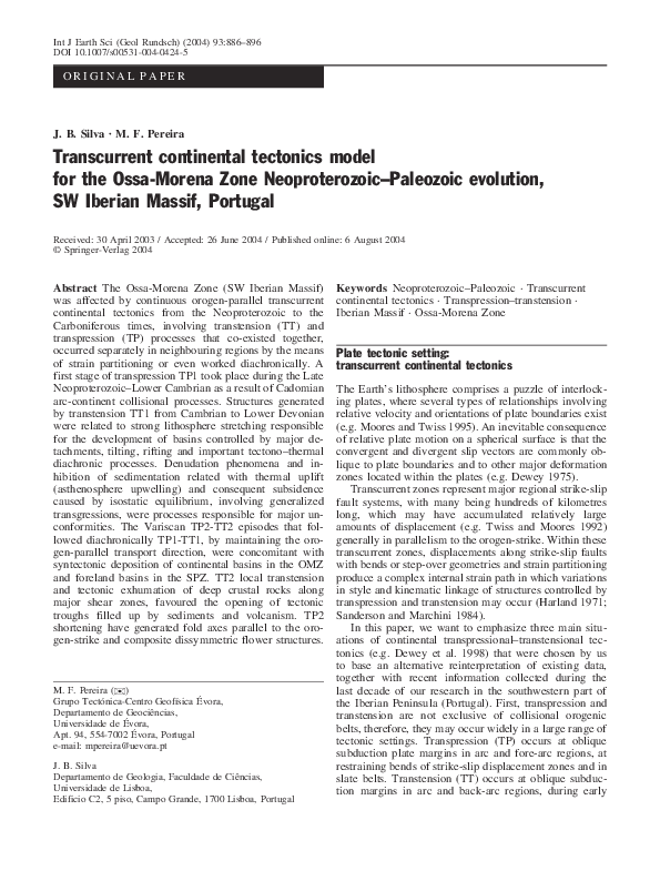 (PDF) Transcurrent continental tectonics model for the Ossa-Morena Zone ...