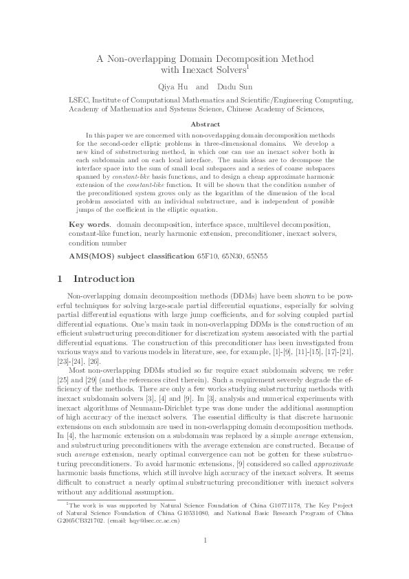 Pdf A Non Overlapping Domain Decomposition Method With Non Matching Grids For Modeling Large