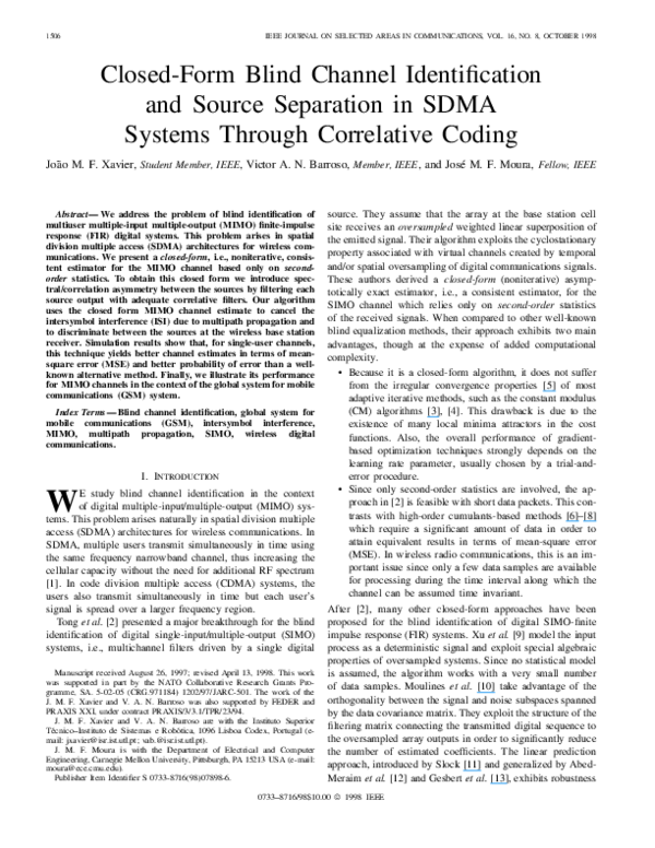 (PDF) Closed-form blind channel identification and source separation in SDMA systems through ...