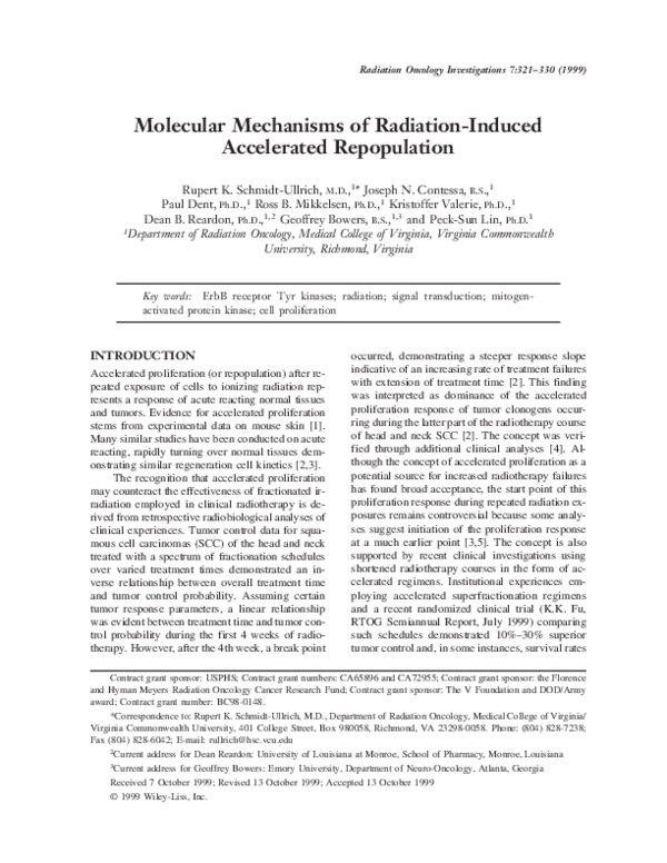 (PDF) Molecular mechanisms of radiation-induced accelerated repopulation