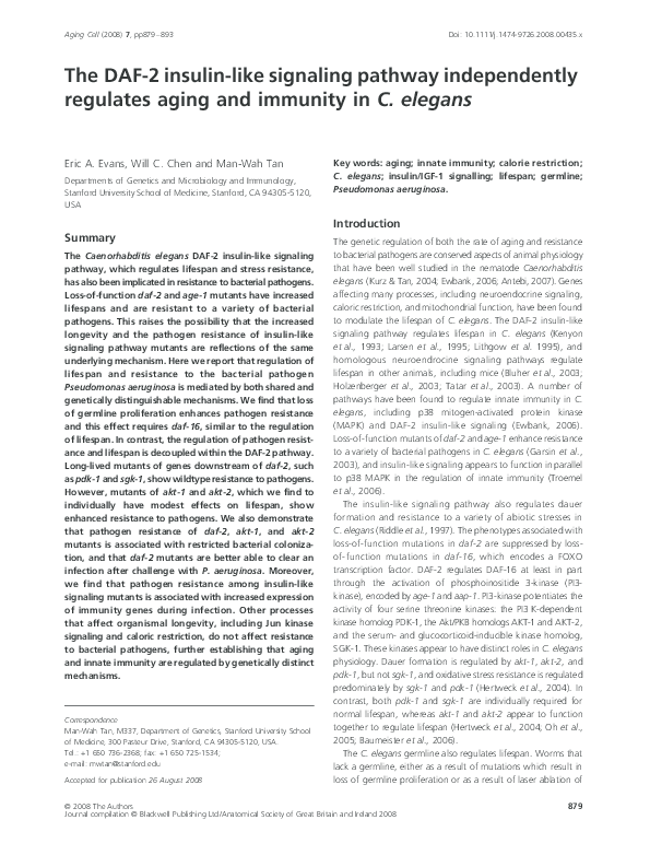 (PDF) The DAF-2 insulin-like signaling pathway independently regulates ...
