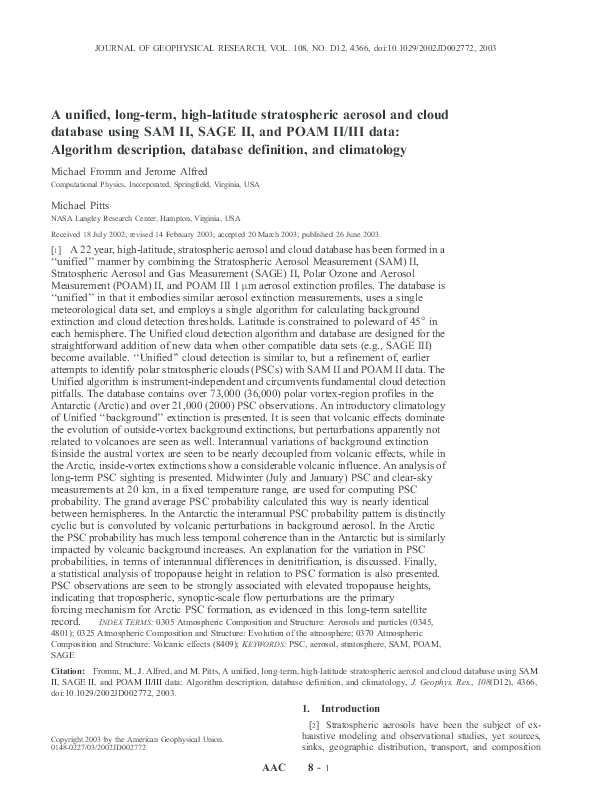 (PDF) A 2003 stratospheric aerosol extinction and PSC climatology from ... (PDF) A 2003 stratospheric aerosol extinction and PSC climatology from ...