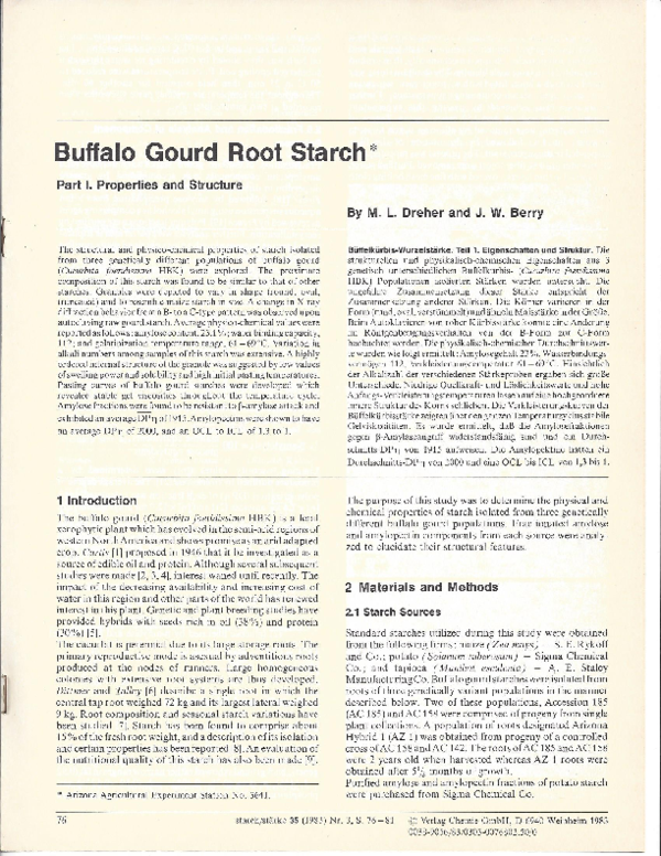 (PDF) Buffalo gourd root starch Part 1. properties and structure