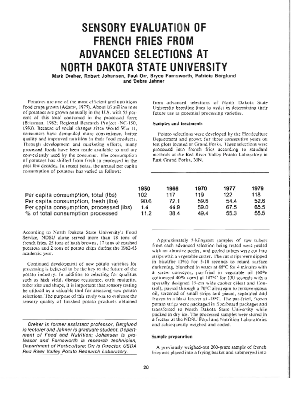 (PDF) Sensory Evaluation of French Fries From Advanced Selections at ...