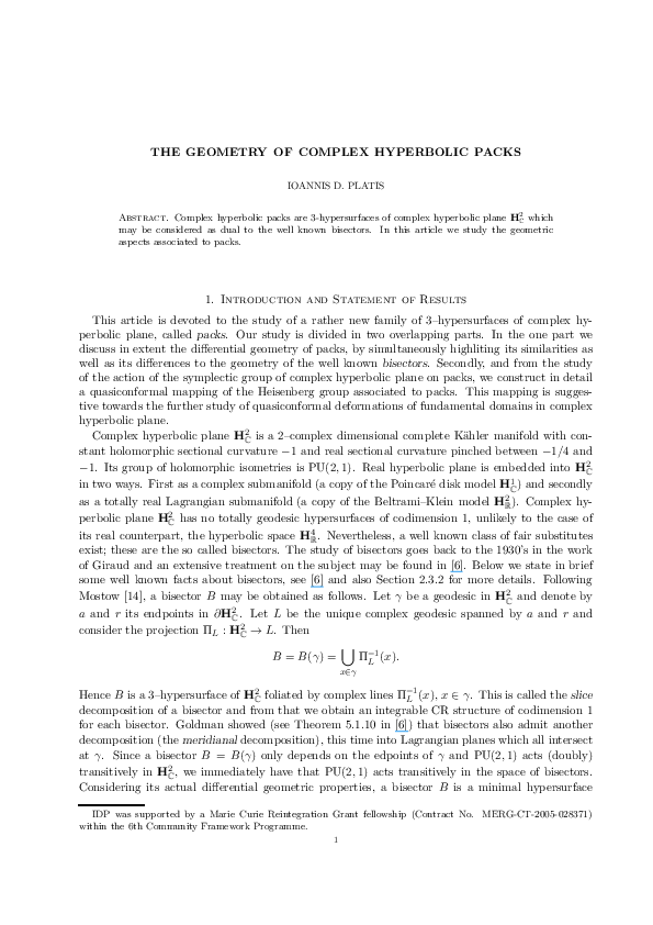 (PDF) The geometry of complex hyperbolic packs