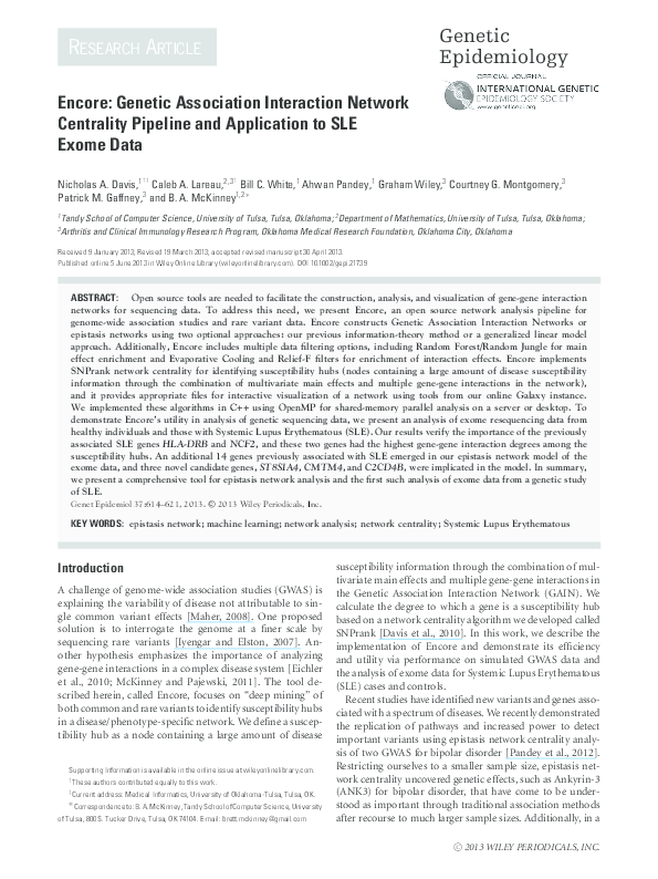 (PDF) Encore: Genetic Association Interaction Network centrality pipeline and application to SLE ...