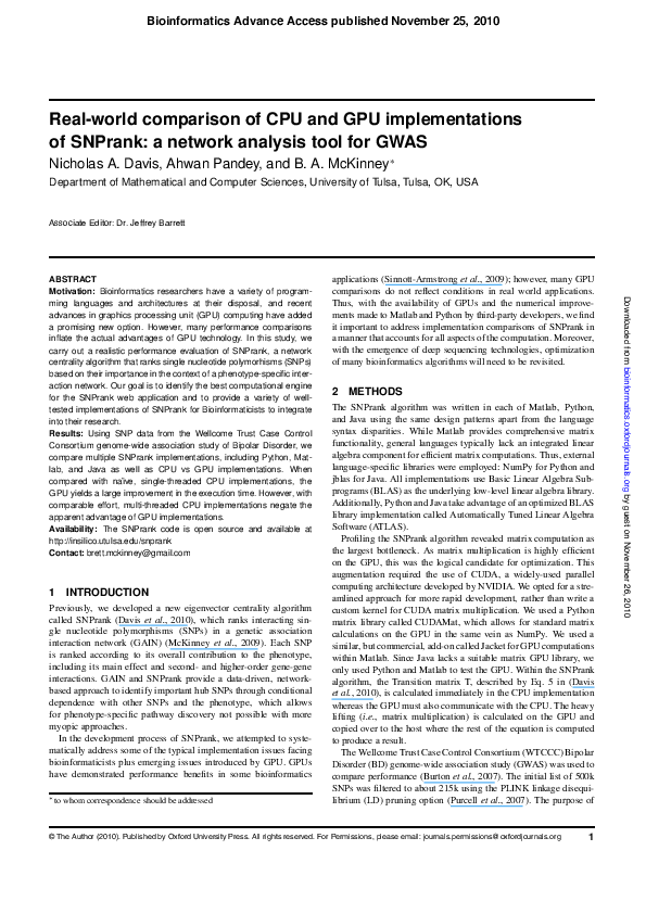 (PDF) Real-world comparison of CPU and GPU implementations of SNPrank: a network analysis tool ...