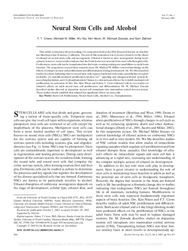 (PDF) Neural Stem Cells and Alcohol