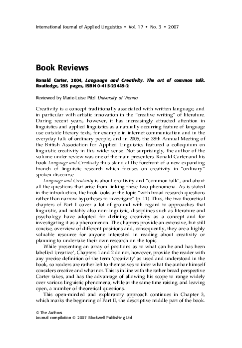 (PDF) Language and Creativity. The art of common talk - By Ronald Carter