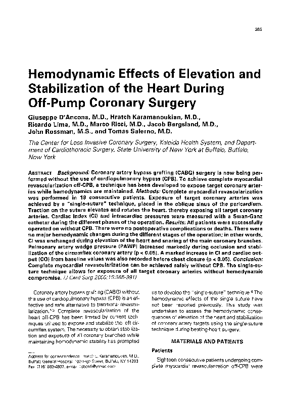 (PDF) Hemodynamic Effects of Elevation and Stabilization of the Heart ...