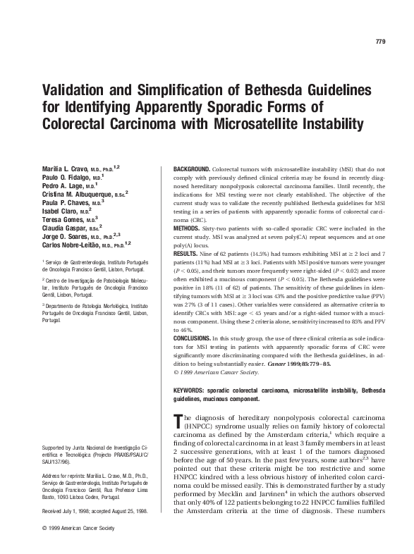 (PDF) Validation and simplification of Bethesda guidelines for ...