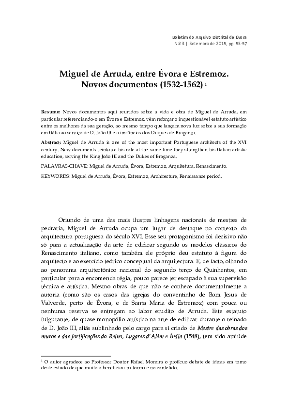 (PDF) Miguel de Arruda, entre Évora e Estremoz Novos Documentos (1532-1562)