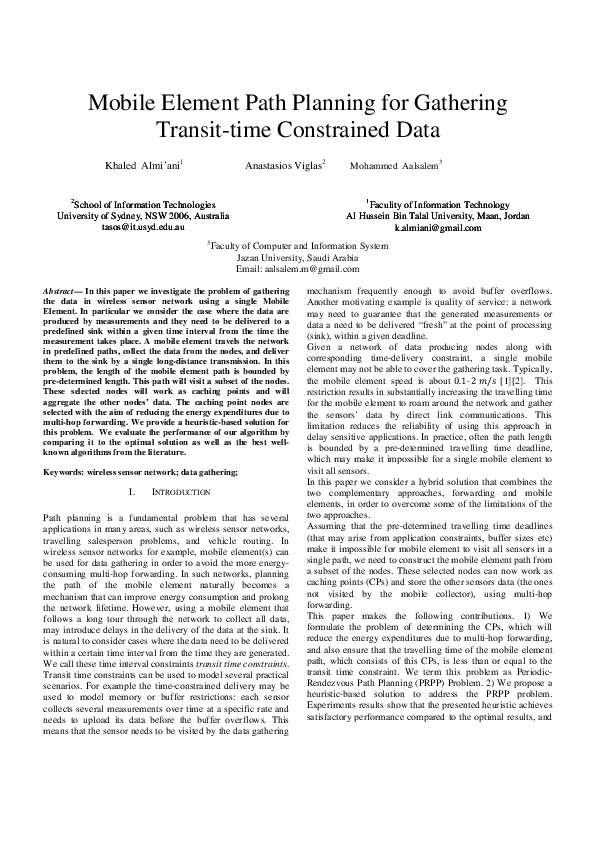(PDF) Mobile Element Path Planning for Gathering Transit-Time Constrained Data