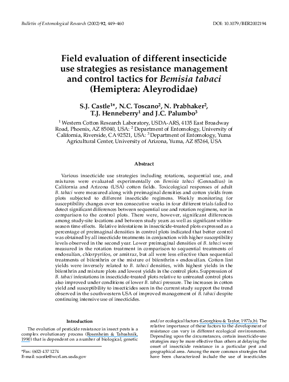 (PDF) Field evaluation of different insecticide use strategies as resistance management and ...