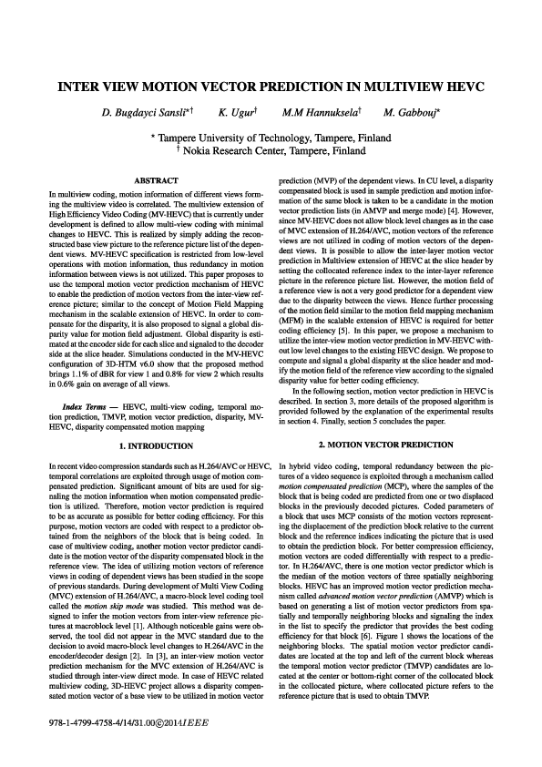 Pdf Inter View Motion Vector Prediction In Multiview Hevc