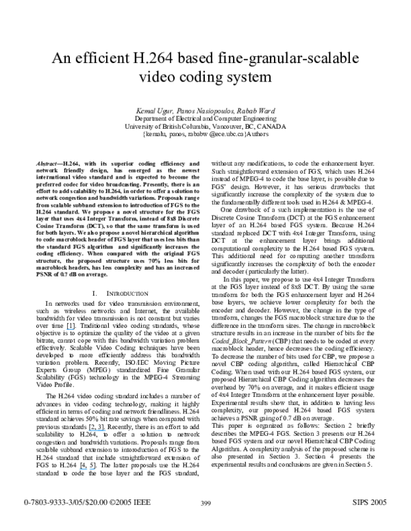(PDF) Efficient Fine-Grained Scalability for H.264 Video Coding
