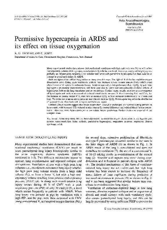 (PDF) Permissive hypercapnia in ARDS and its effect on tissue oxygenation