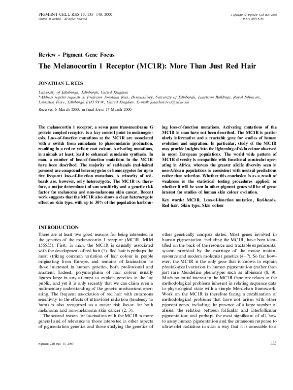 (PDF) The Melanocortin 1 Receptor (MC1R): More Than Just Red Hair