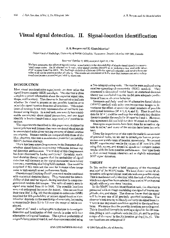 (PDF) Visual signal detection. II. Signal-location identification